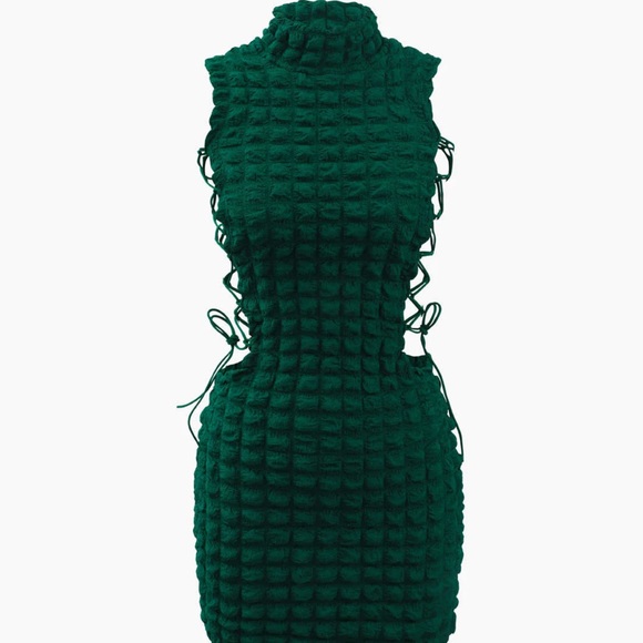 Dresses | Jade Green Popcorn Textured Tie Side Mini Dress | Poshmark
